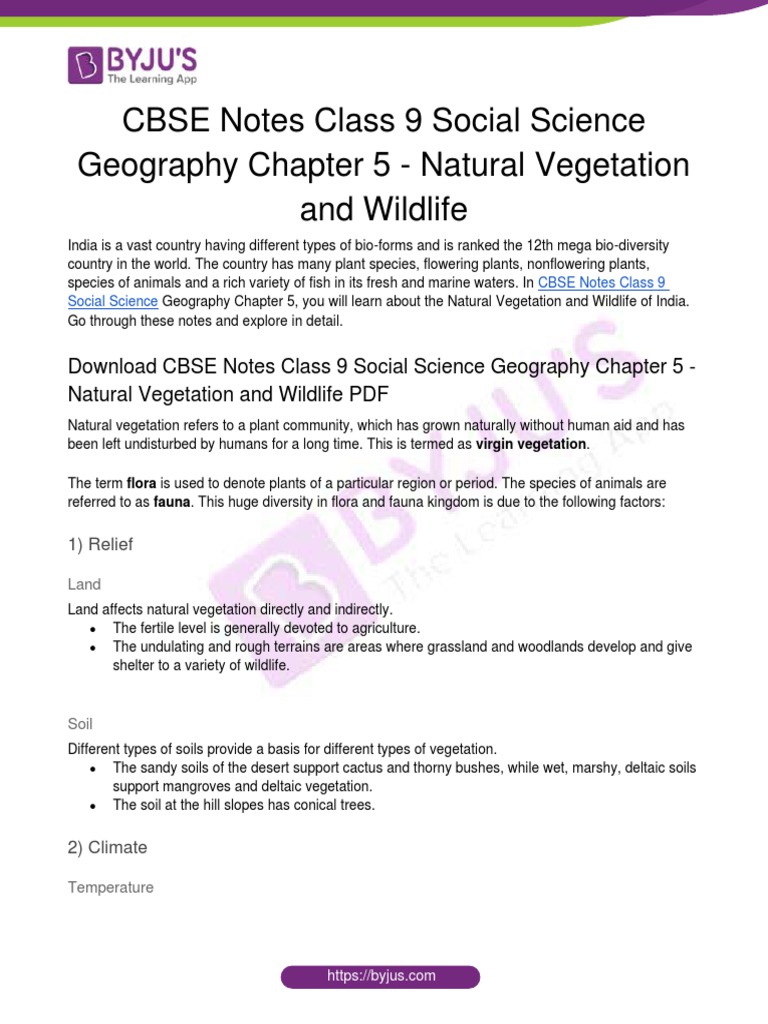 CBSE Notes Class 9 Social Science Geography Chapter 5 Natural ...
