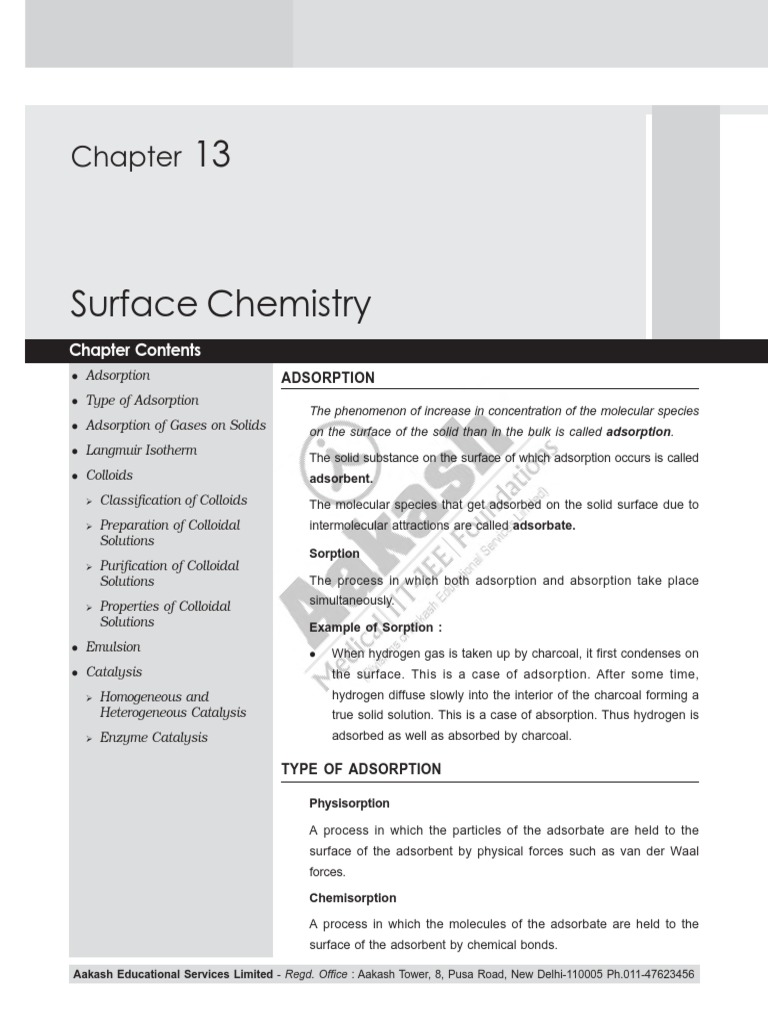 Med RM Chem SP 2 CH 13 Surface Chemistry | PDF | Adsorption | Colloid