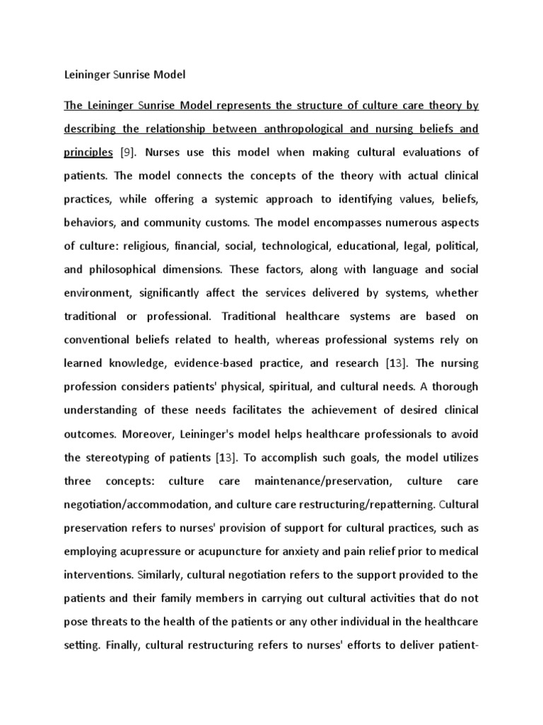 Leininger Sunrise Model | PDF