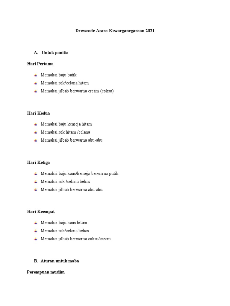 Dresscode Acara Kewarganegaraan 2021 | PDF