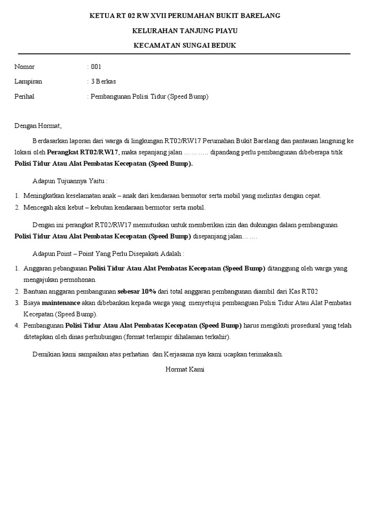 Form Permohonan Pembangunan Speed Bump | PDF