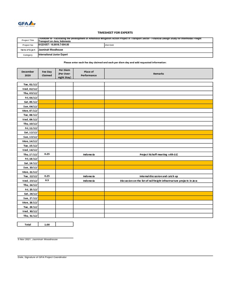 GIZ Timesheet for TRANSfer III Project | PDF | Transport | Economies