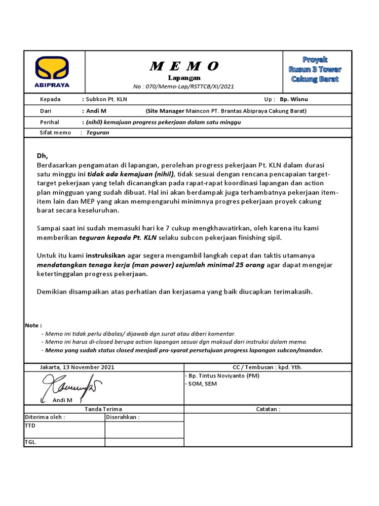 Memo Lap No 70 KLN | PDF