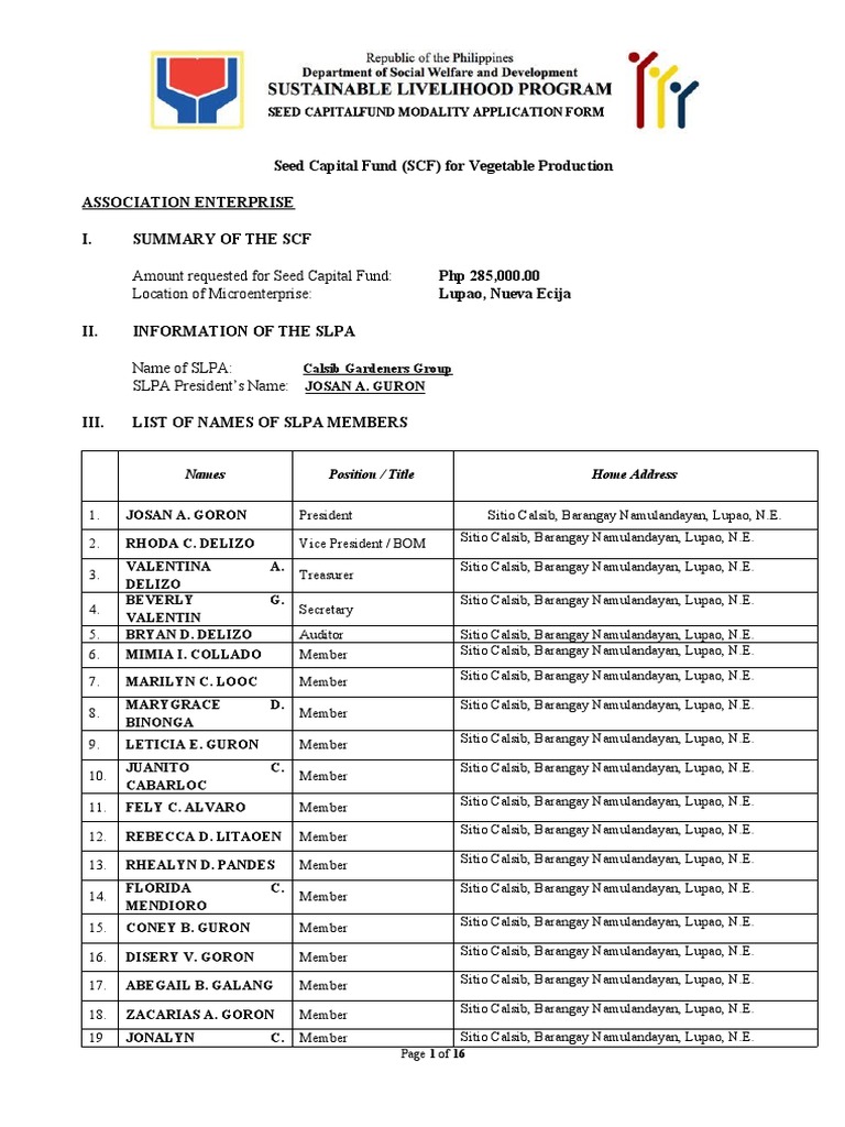 Seed Capital Fund Application for SCF | PDF | Fertilizer | Depreciation