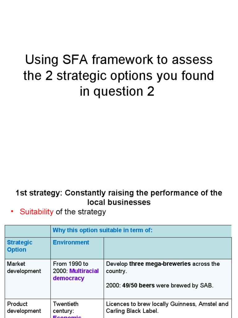 SFA Framework Analysis of SABMiller Strategies | PDF | Brewing | Economies