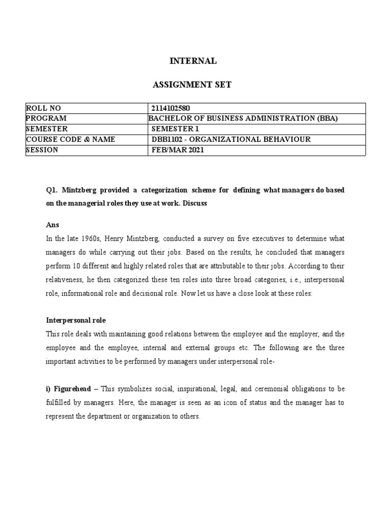 Assignment - DBB1102 - BBA 1 - Set-1 - May - 2021 | Download Free PDF ...