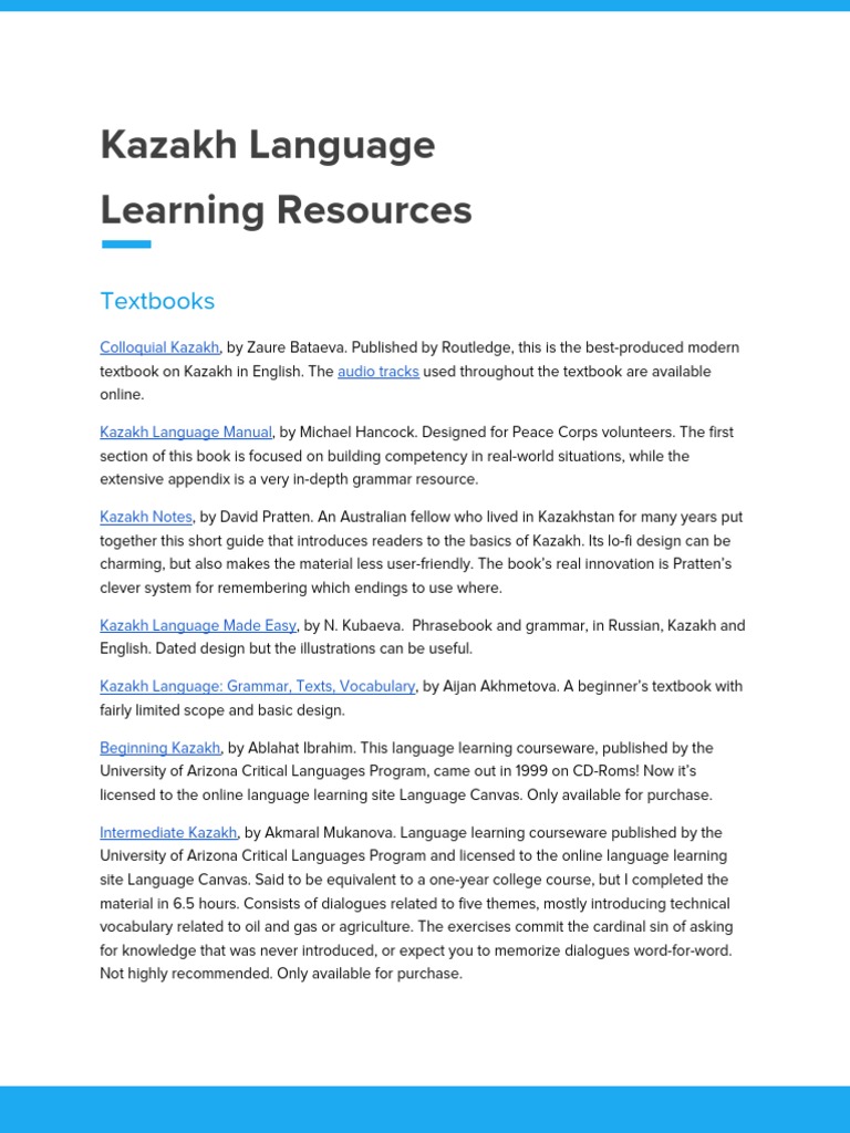 Kazakh Language Learning Resources | PDF | Kazakhstan | Linguistics
