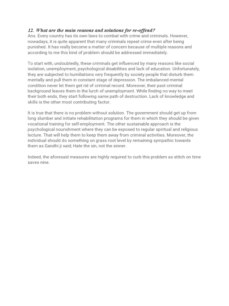 What Are The Main Reasons and Solutions For Re-Offend? | PDF | Self ...