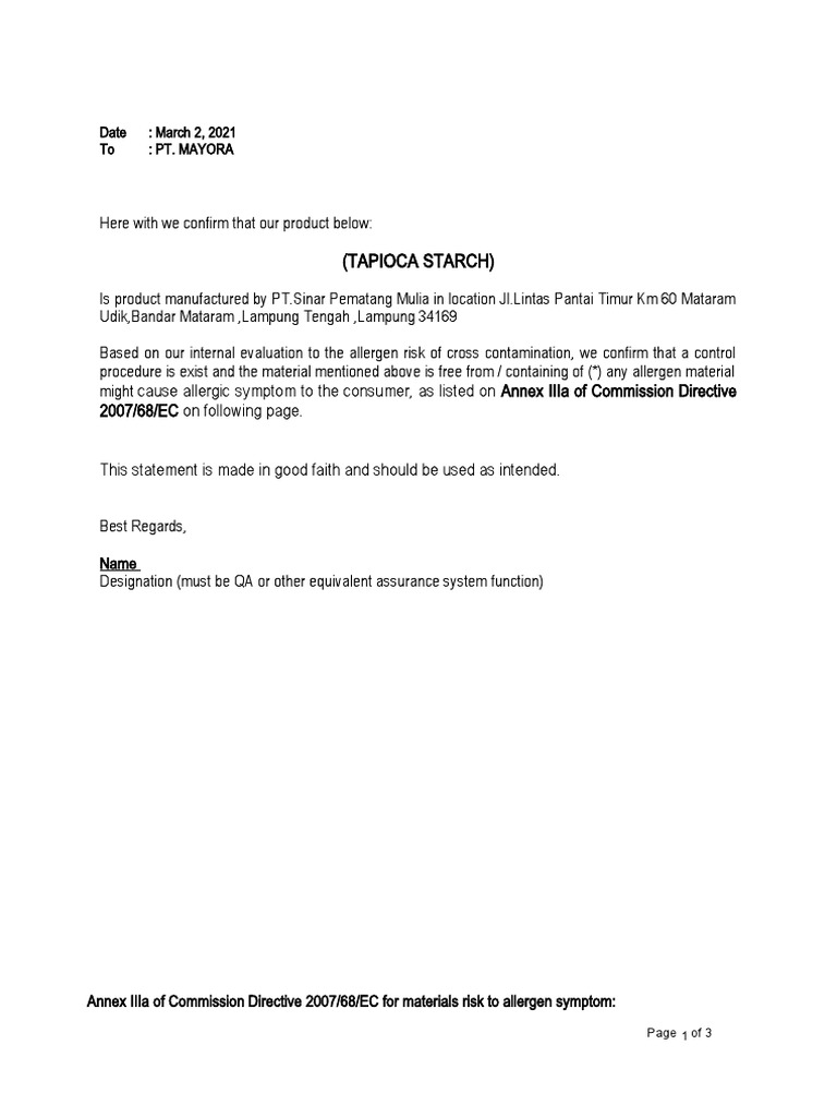 Allergen Statement | PDF | Drink | Food And Drink