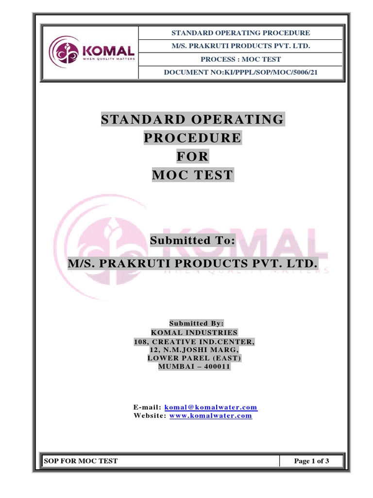 Sop For Moc Test | PDF | Chemistry | Materials