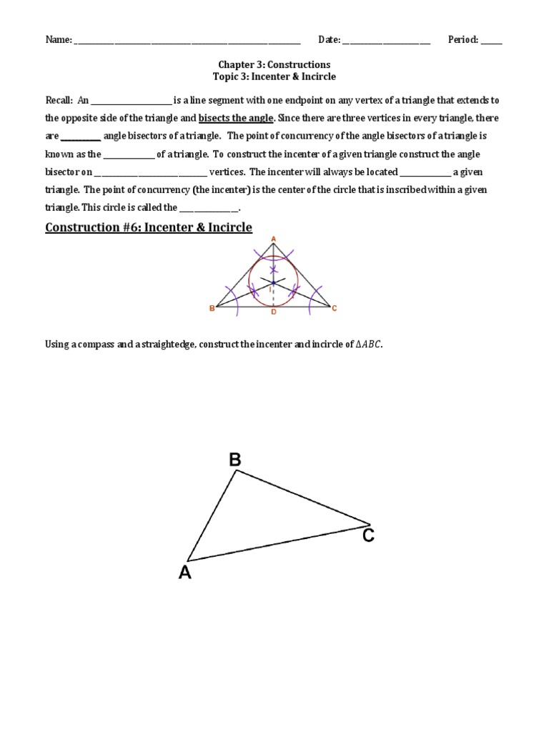 Construction #6: Incenter & Incircle | PDF | Triangle | Geometry