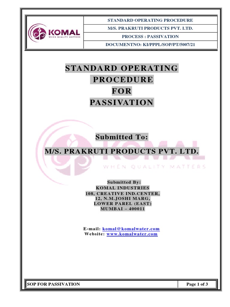Sop For Passivation | PDF | Sodium Hydroxide | Industrial Processes