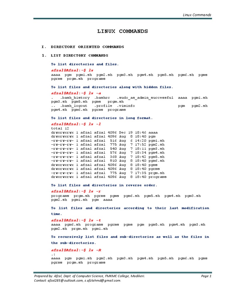 Linux Commands: I. Directory Oriented Commands | PDF | Utility Software | Unix