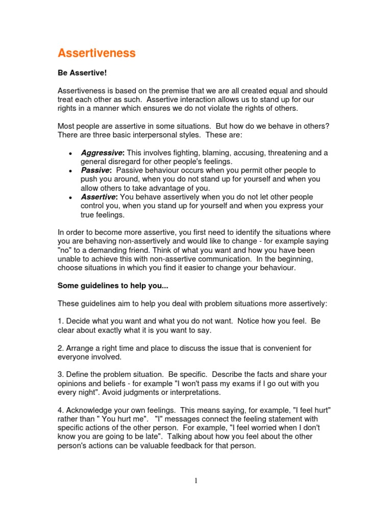 Assertiveness | PDF | Anger | Nonverbal Communication