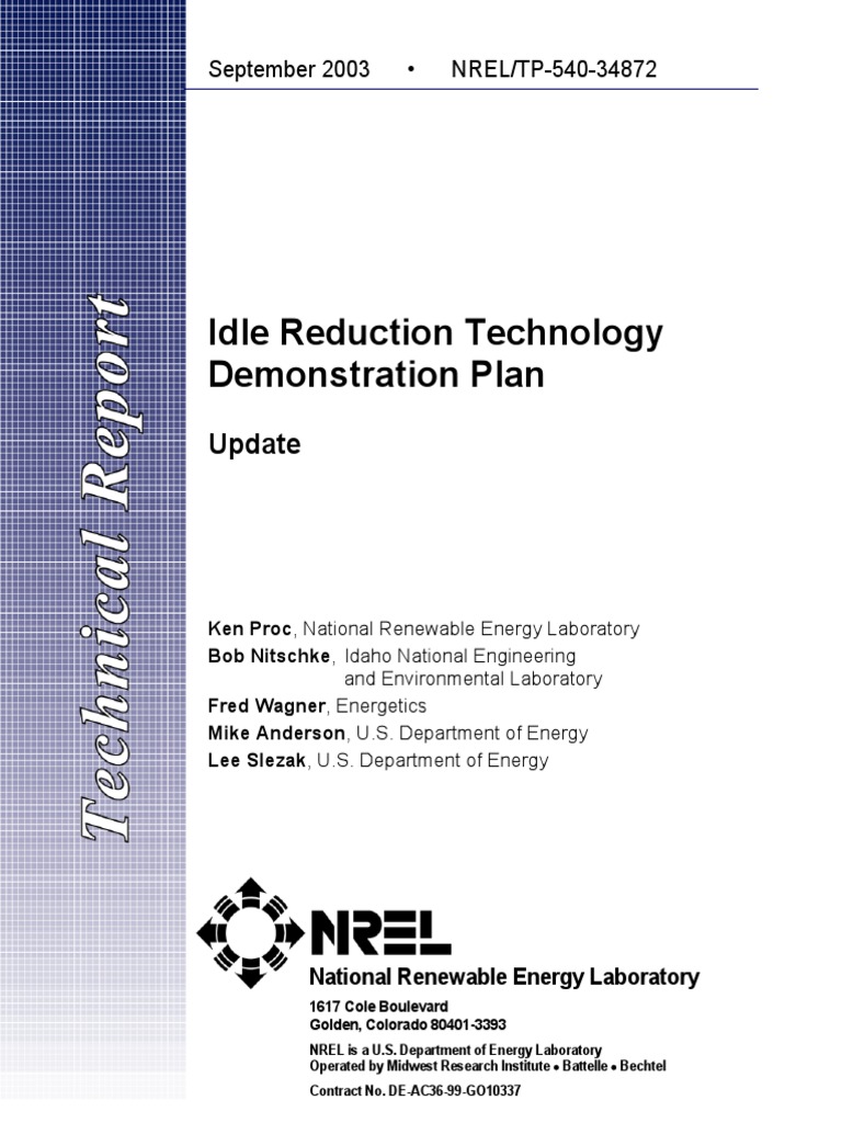 Idle Reduction Technology Demonstration Plan: Update | PDF | Exhaust ...