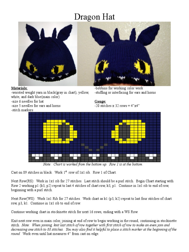 Toothless Dragon Hat | PDF | Knitting | Basic Knitted Fabrics