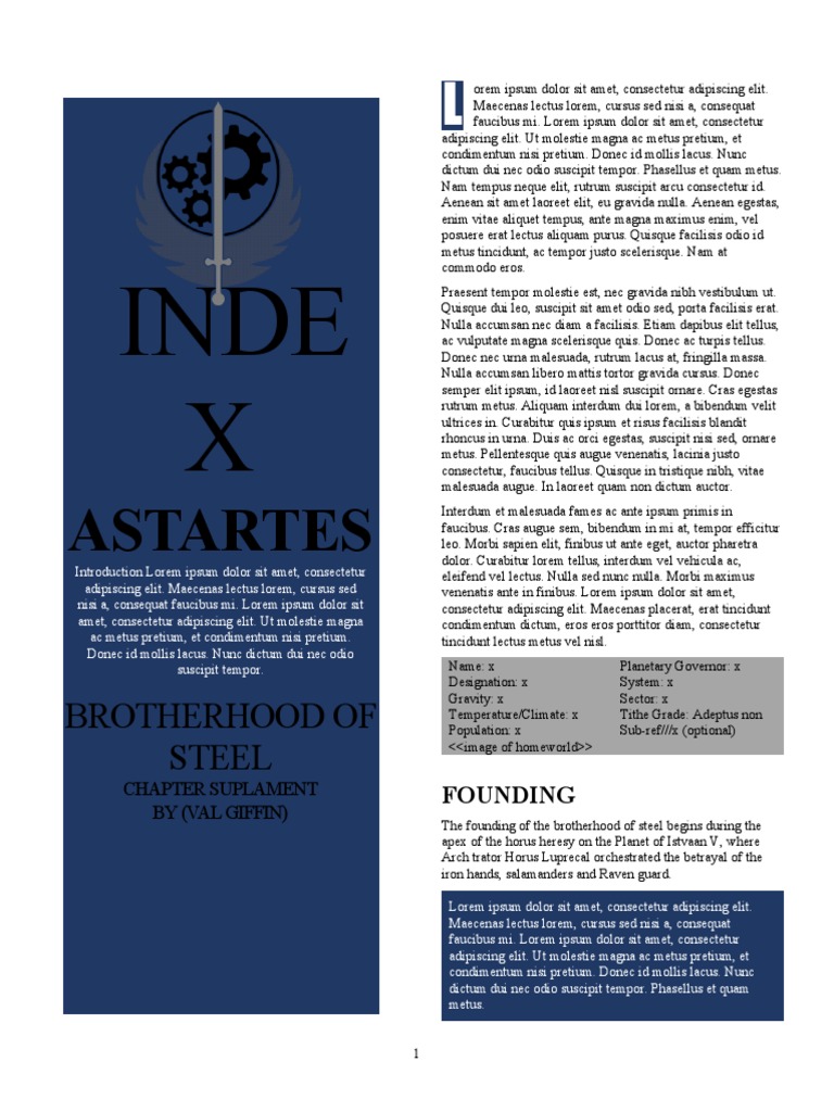 Brotherhood of Steel Codex Suplement 9th Edition | PDF