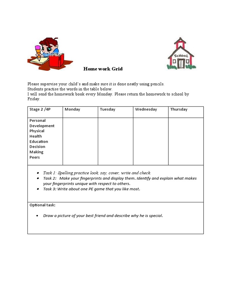 Home Work Grid - Mirvat | PDF