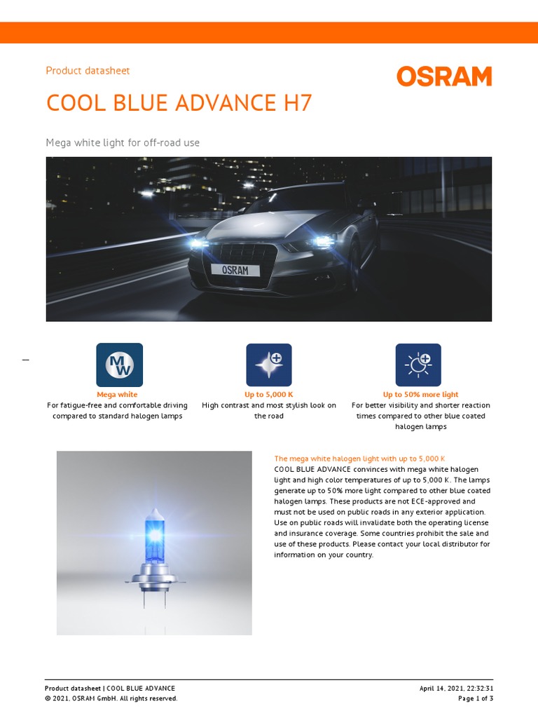 Osram - COOL - BLUE - ADVANCE - H7 | PDF | Equipment | Interior Design