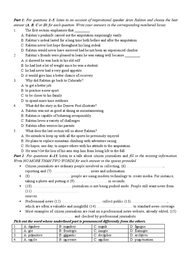 Answer (A, B, C or D) For Each Question. Write Your Answers in The ...