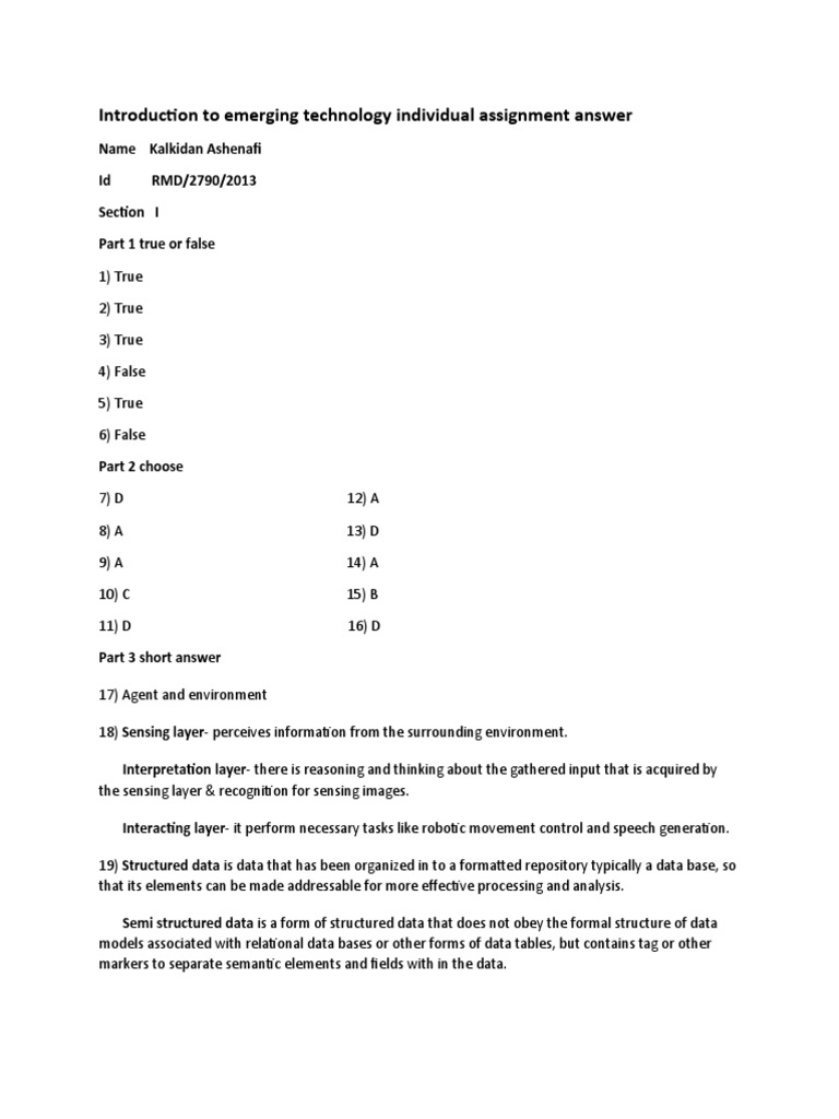 Introduction To Emerging Technology Individual Assignment Answer | PDF ...