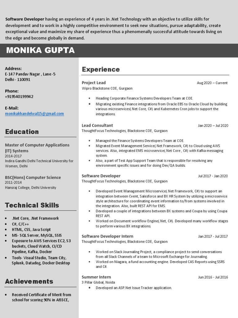 Monika Resume 2021 | PDF | C Sharp (Programming Language) | Cloud Computing