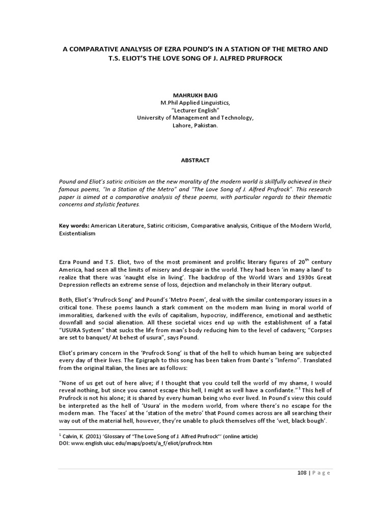 A Comparative Analysis of Ezra Pound'S in A Station of The Metro and T ...