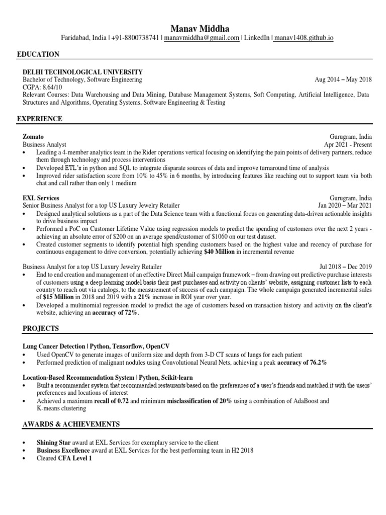Manav Middha Resume | PDF | Analytics | Computing