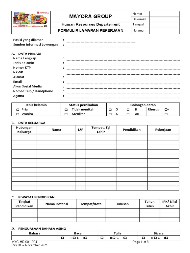 Form PT Mayora Group | PDF | Karier & Perkembangan