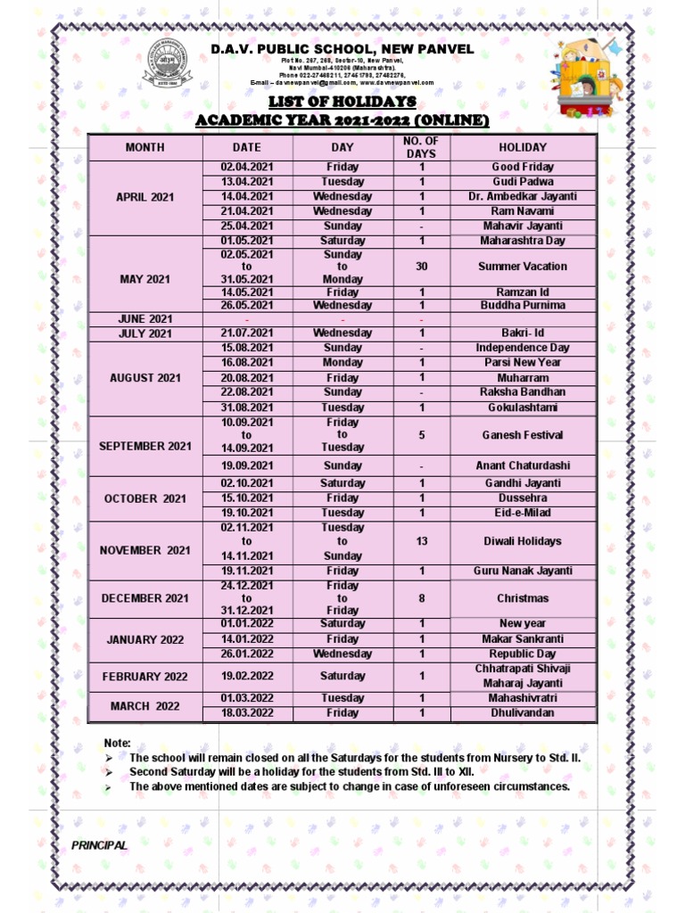 Holiday List 2021-22 | PDF | Observances | Holidays