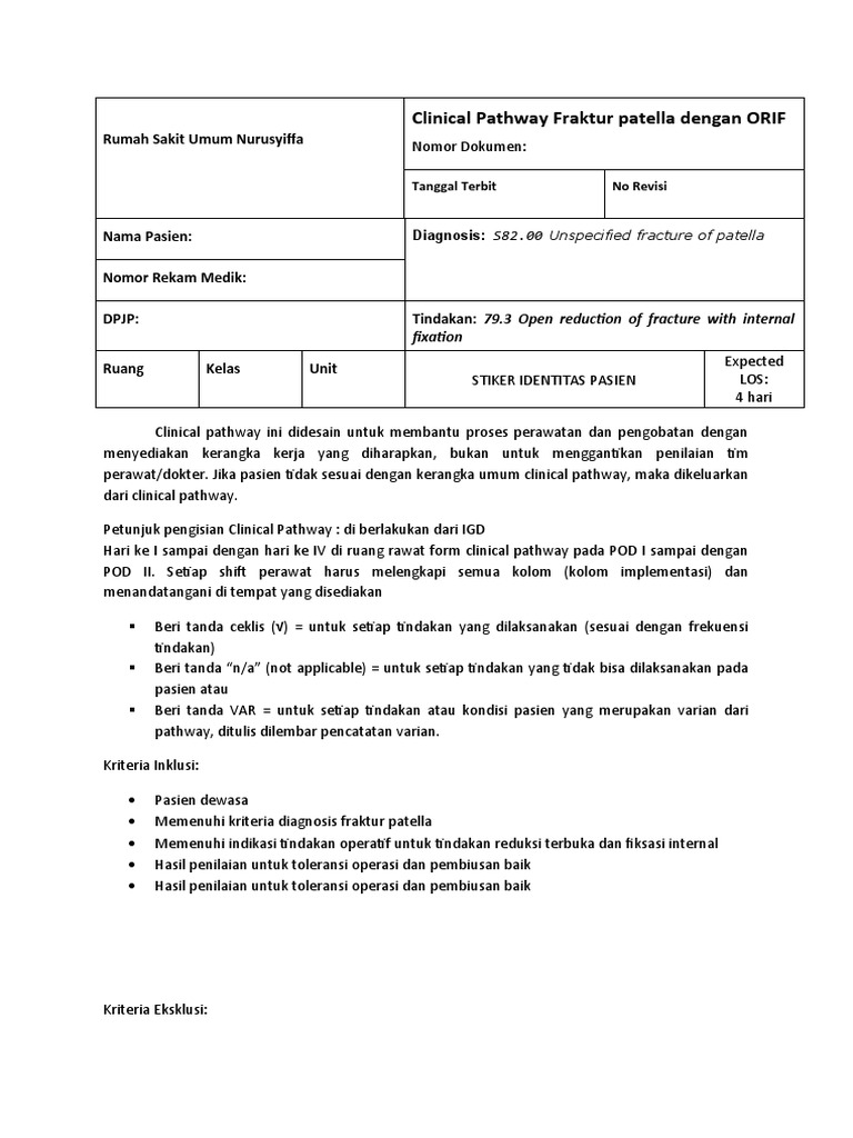Pathway ORIF Fraktur Patella di RS Nurusyiffa | PDF
