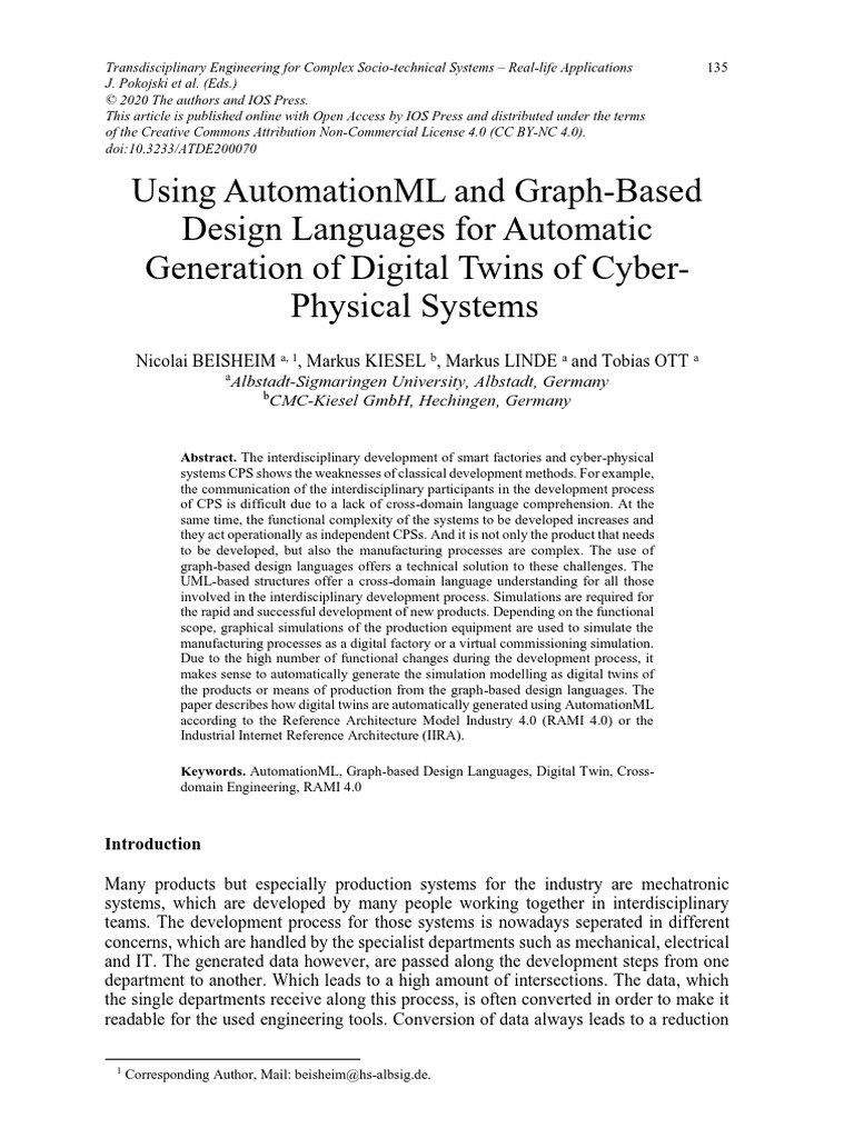 Using AutomationML and Graph-Based Design Languages For Automatic Generation of Digital Twins of ...