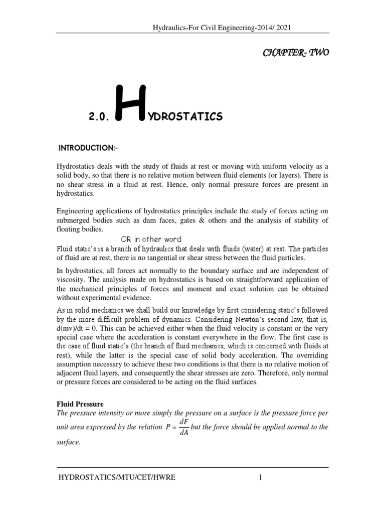 Hydraulics Chapter 2 Download Free Pdf Pressure Measurement Fluid