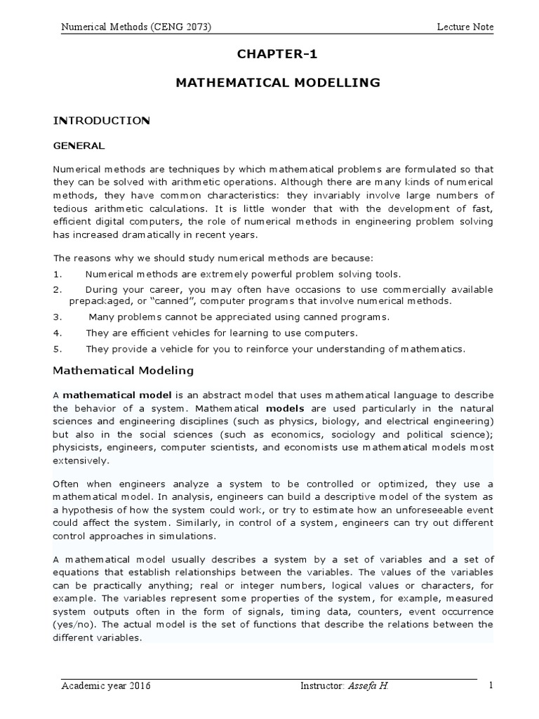 Chapter-1 Mathematical Modelling | PDF | Mathematical Model | Variable ...