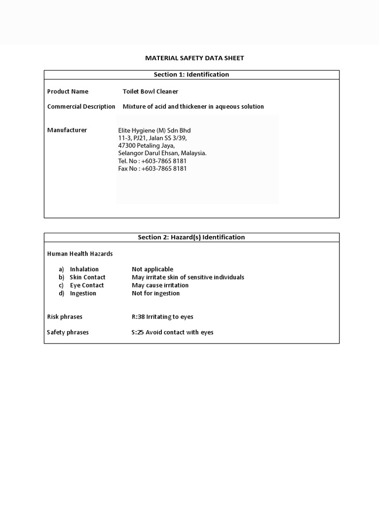 Safety Guide for Toilet Cleaner | PDF | Volatile Organic Compound | Water