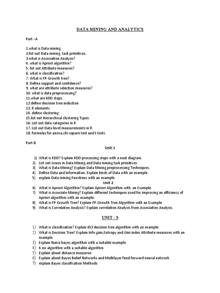 DMA - Important Questions | PDF | Cluster Analysis | Data Mining