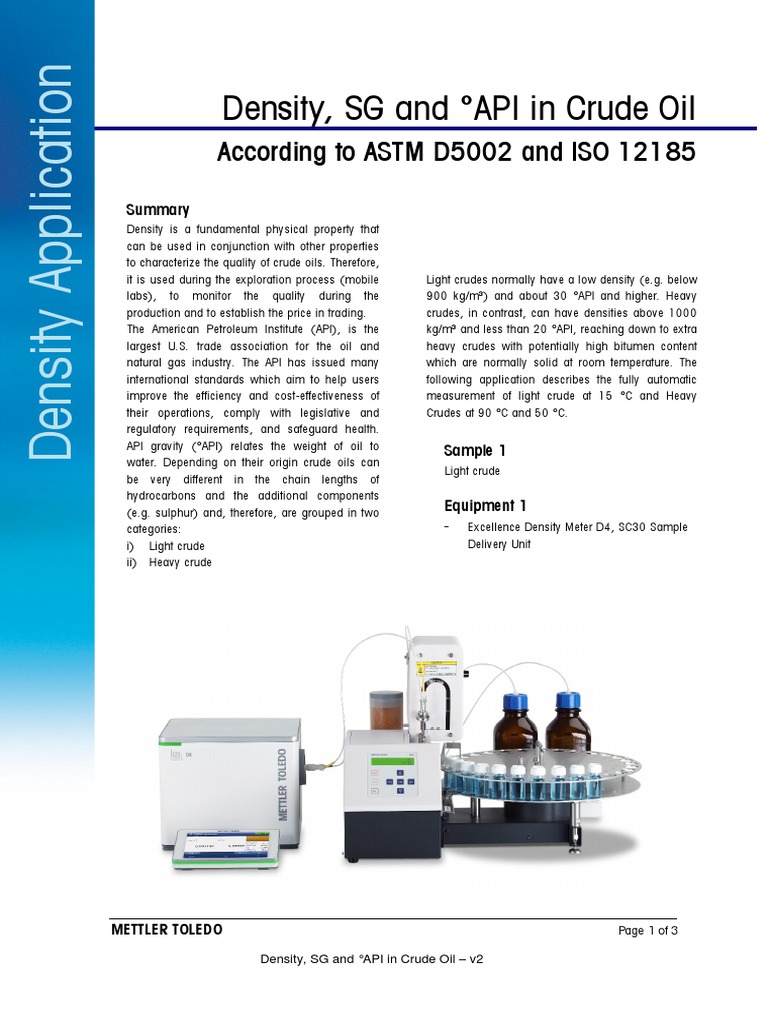 Density, SG and °API in Crude Oil: According To ASTM D5002 and ISO ...