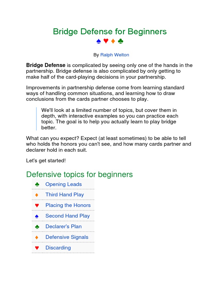 Bridge Defence | PDF | Contract Bridge | Playing Cards