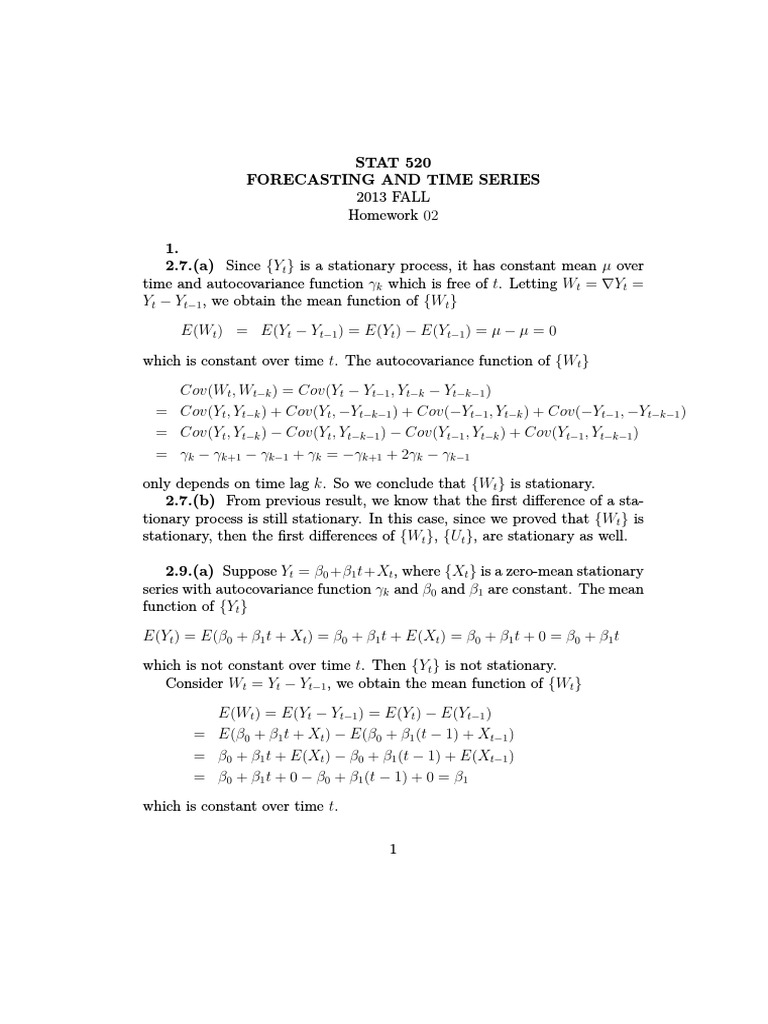 f13hw2 Solutions | PDF | Stationary Process | Autocorrelation