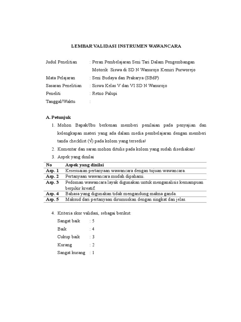 Lembar Validasi Instrumen Wawancara | PDF