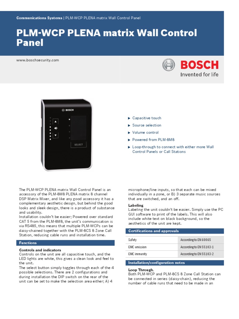 Communications Systems - PLM-WCP PLENA Matrix Wall Control Panel | PDF ...
