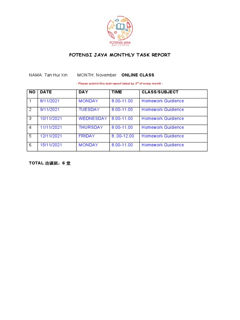 Monthly Task Report - Template | PDF