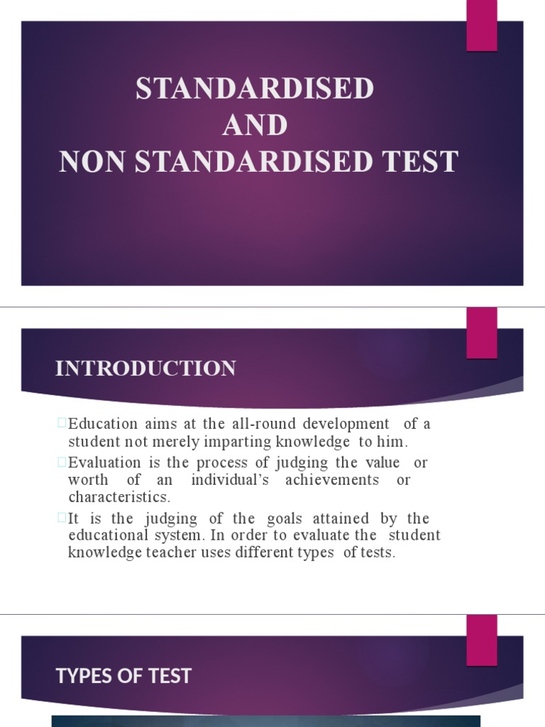 Standardised and Non Standardised Test | PDF | Test (Assessment ...
