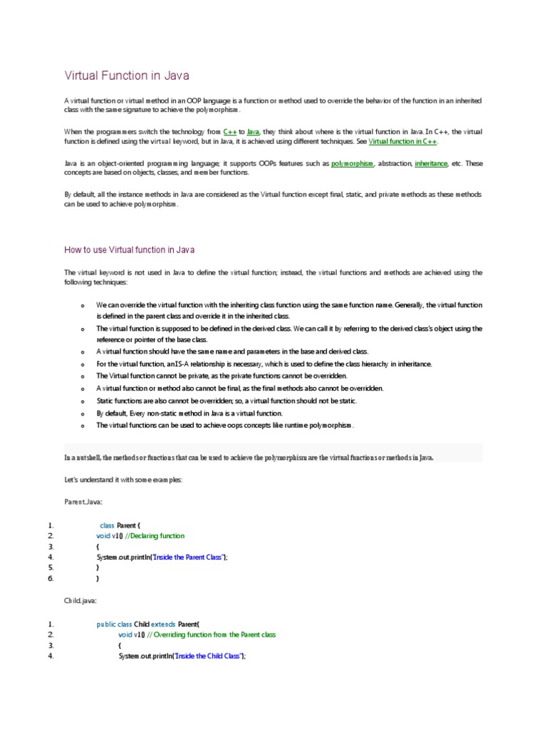 Virtual Function in Java | PDF | Method (Computer Programming ...