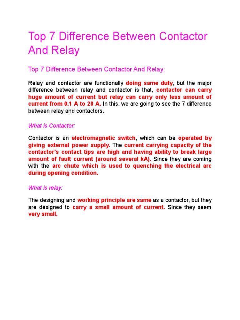 Difference Between Contactor and Relay | PDF | Relay | Switch