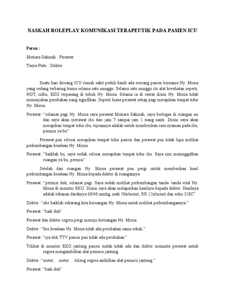 Naskah Roleplay Komunikasi Terapeutik Pada Pasien Icu | PDF