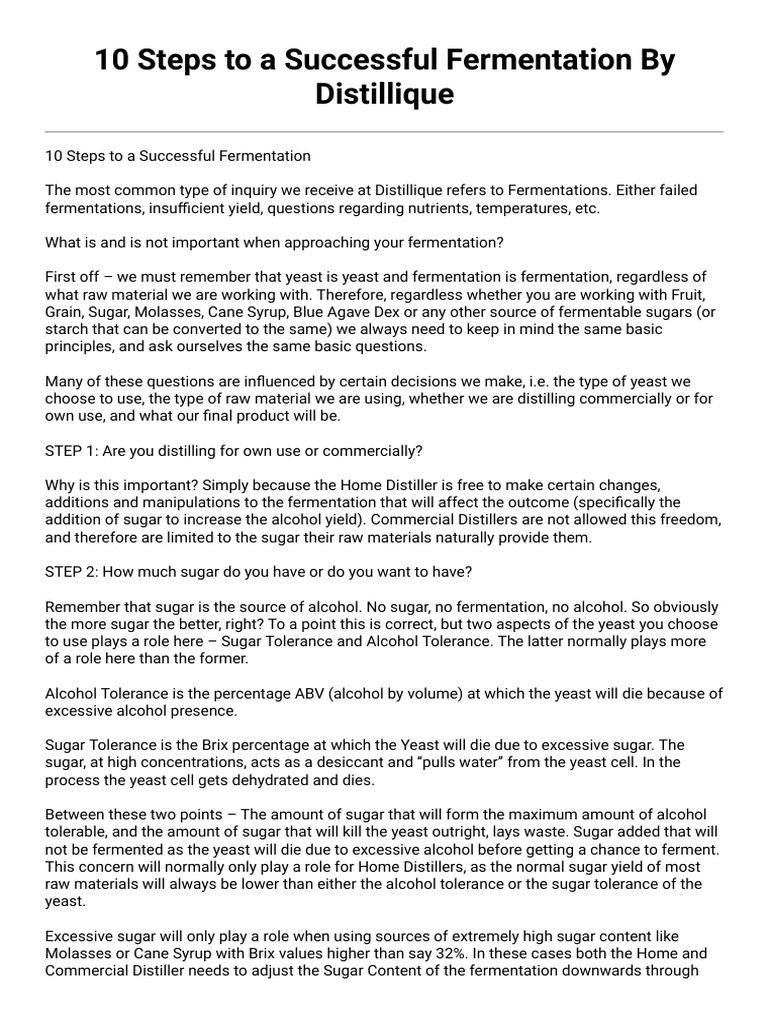 10 Steps To A Successful Fermentation by Distillique | PDF | Fermentation | Yeast