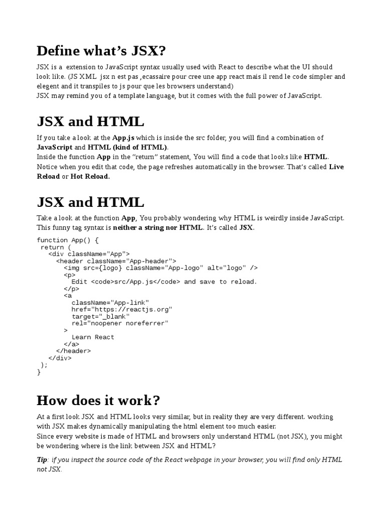 What is JSX | PDF | Html | Html Element