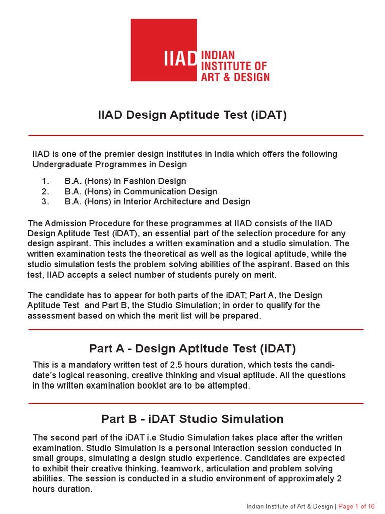 IIAD Design Aptitude Test (iDAT) : Indian Institute of Art & Design ...