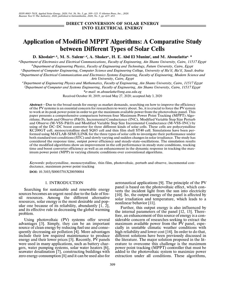 Applied Solar Energy MPPT | PDF | Photovoltaics | Electrical Engineering